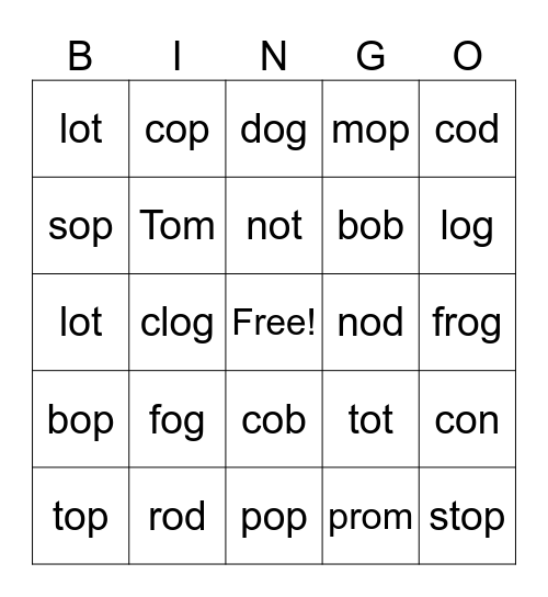 Short /O/ Bingo Card