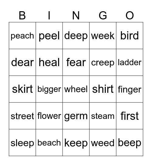 Vowel Digraphs Bingo Card