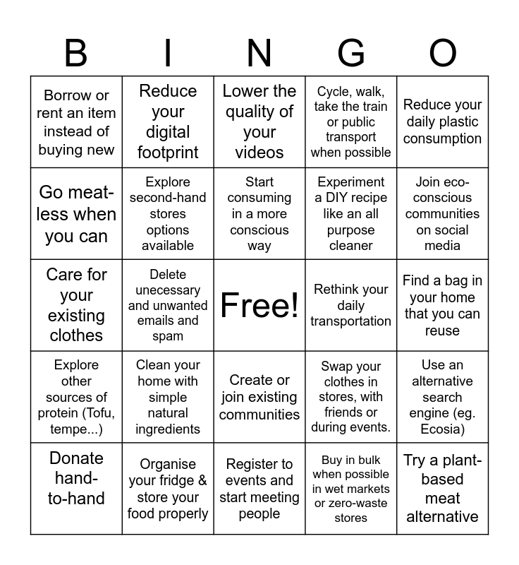 10 Steps to Kickstart your Green Journey Bingo Card