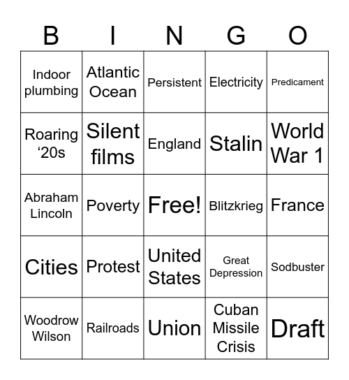 6th Grade Social Studies BINGO Card