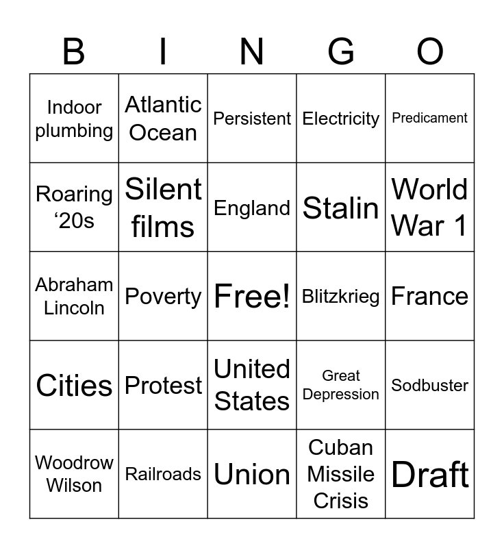 6th Grade Social Studies BINGO Card