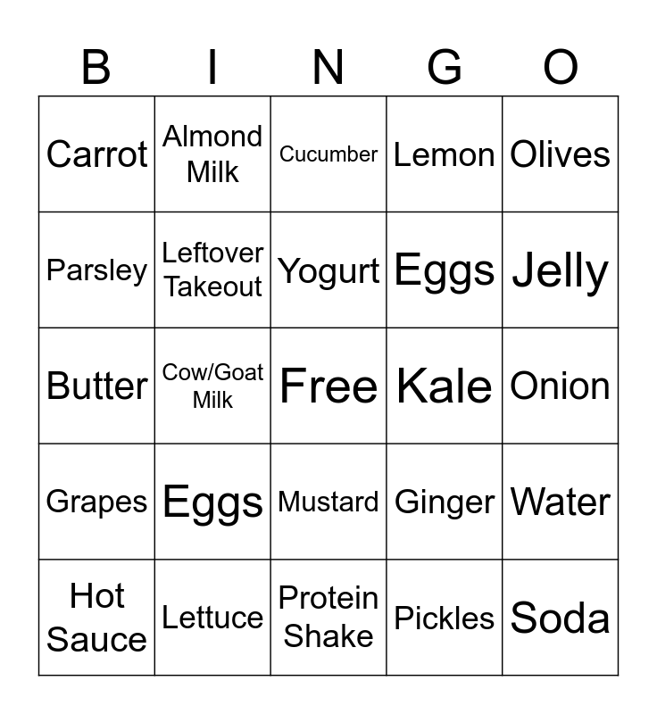 PDS Refrigerator Bingo Card