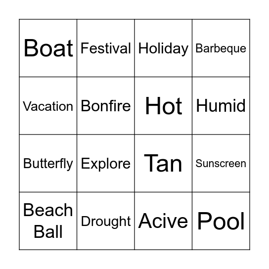 SUMMER WORDS Bingo Card