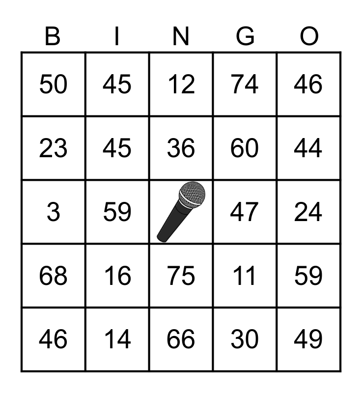singing bingo ! Bingo Card