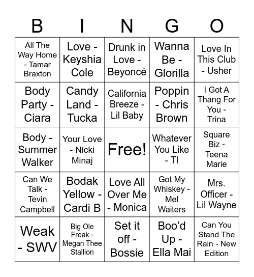Ratchet Bingo - Hip Hop & R&B Bingo Card