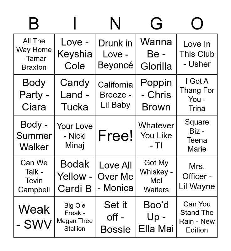 Ratchet Bingo - Hip Hop & R&B Bingo Card