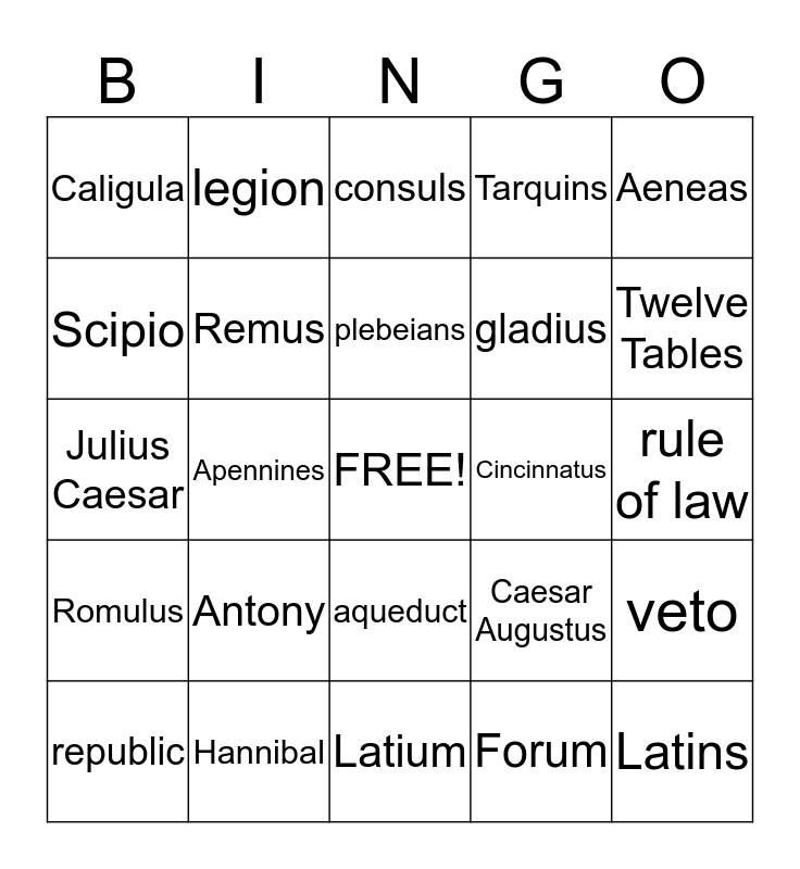 Ancient Rome #1 Bingo Card