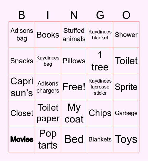 Scavenger Hunt Bingo Card