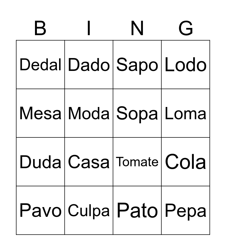 BINGO DE PALABRAS Bingo Card