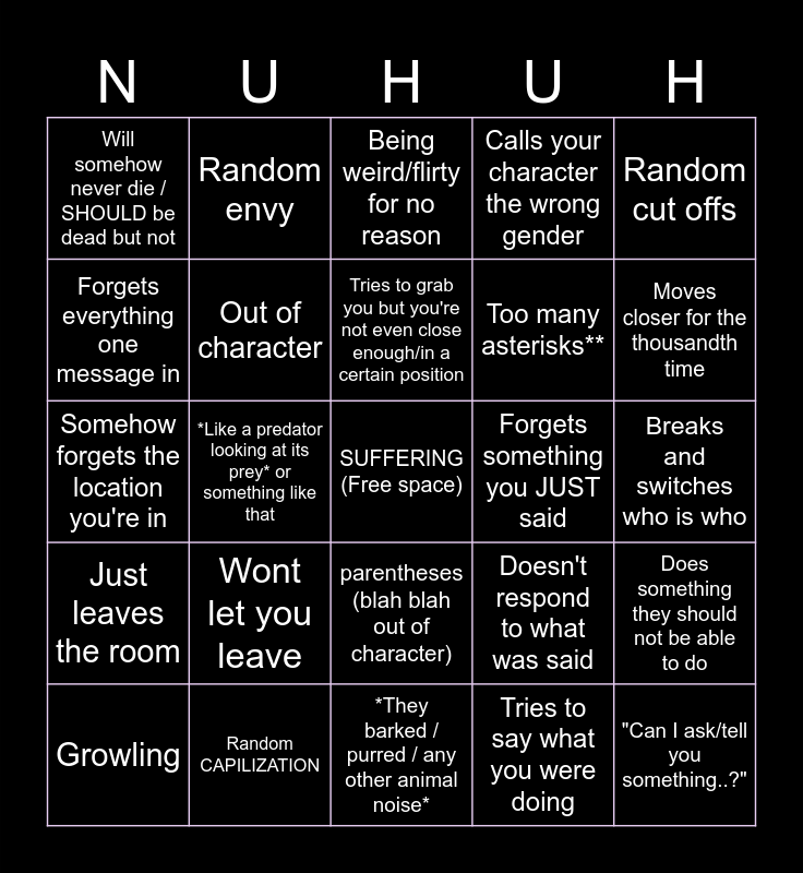 C.AI hell Bingo Card