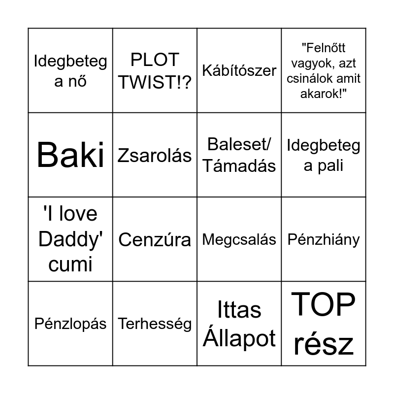 Családi Titkok BINGO Card