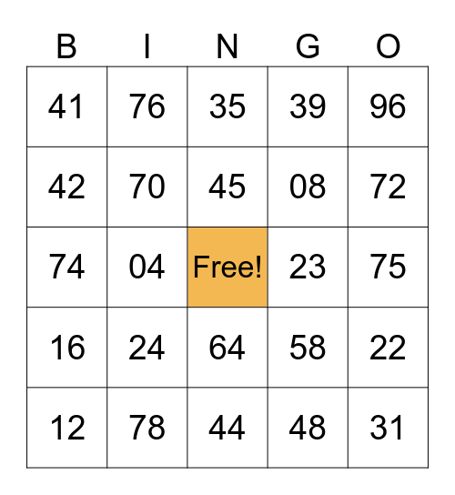 License Plate Bingo Card