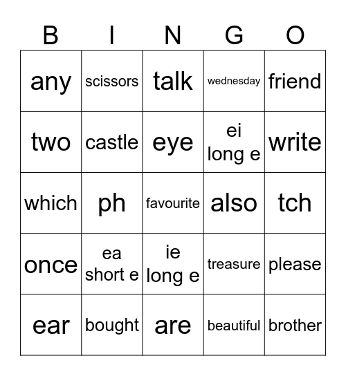 Unit 4 Phonics Review Bingo Card