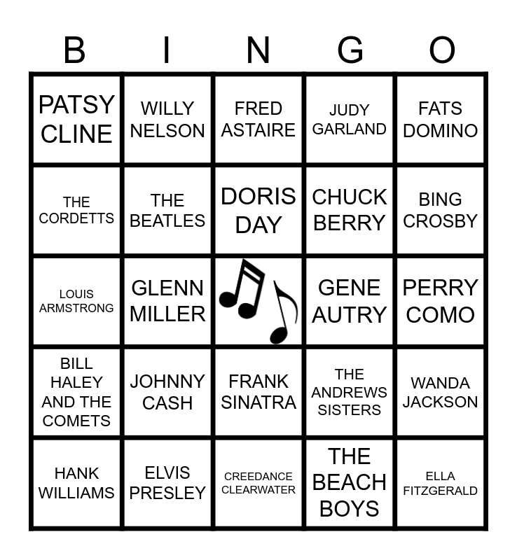 Musical Bingo Card