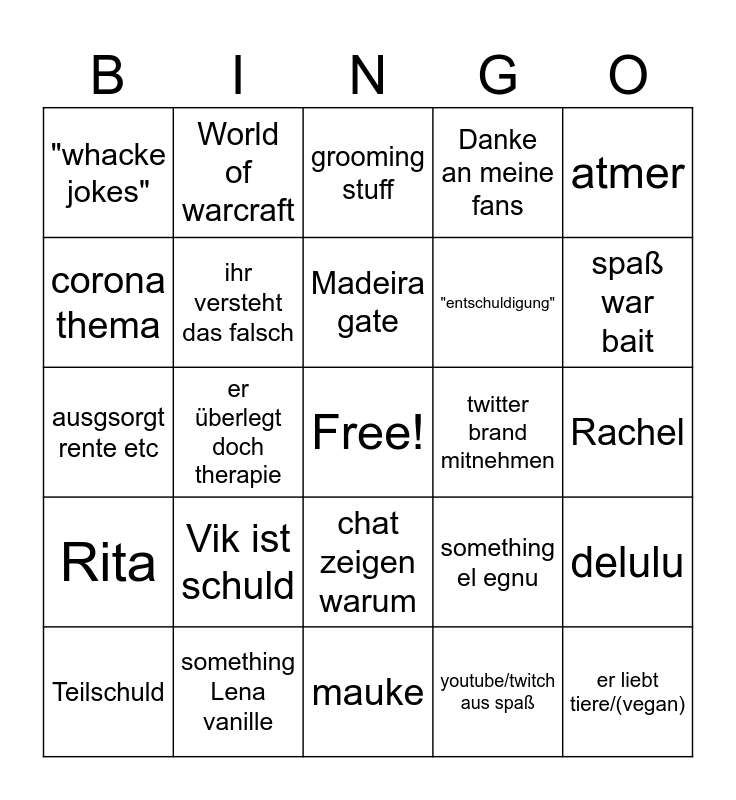 Lurk Bingo Card