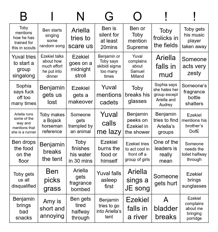 Duke of Edinburgh Bingo Card