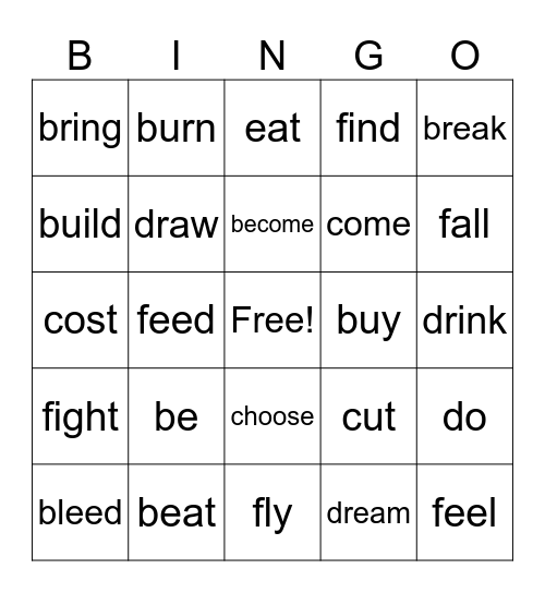 irregular verbs - infinitive Bingo Card