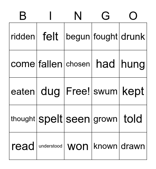 Past Participles Bingo Card