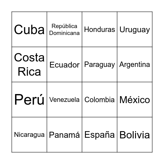 Los países de habla hispana - ¡Lotería! Bingo Card