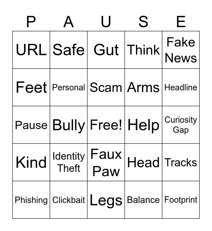 Digital Citizenship Bingo Card