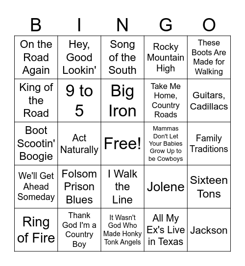 Best of Country Bingo Card