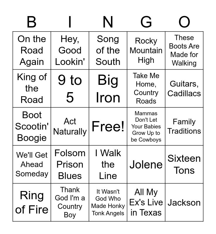 Best of Country Bingo Card