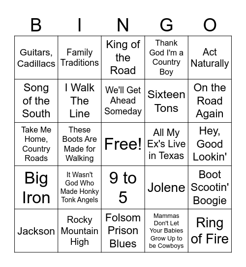 Best of Country Bingo Card