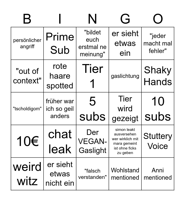 Unge Statement Binjo Bingo Card