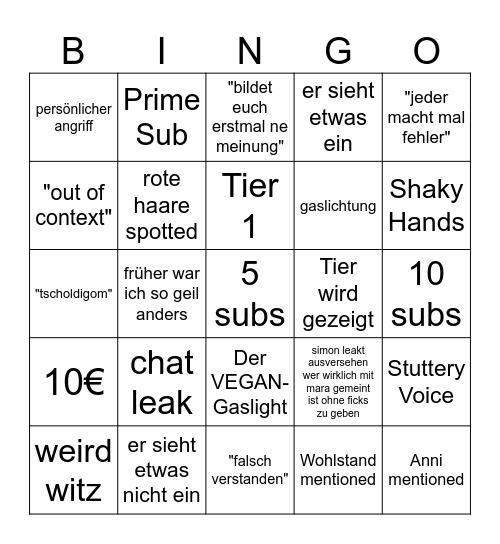 Unge Statement Binjo Bingo Card