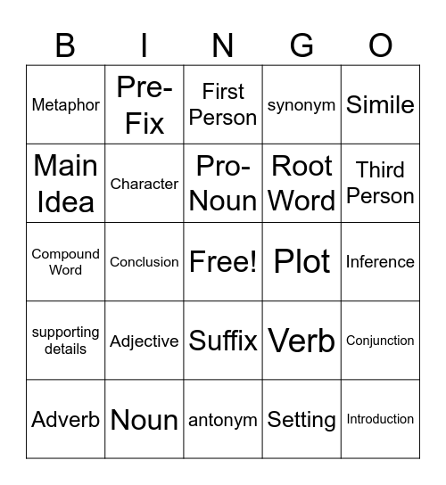 ELA Bingo Card