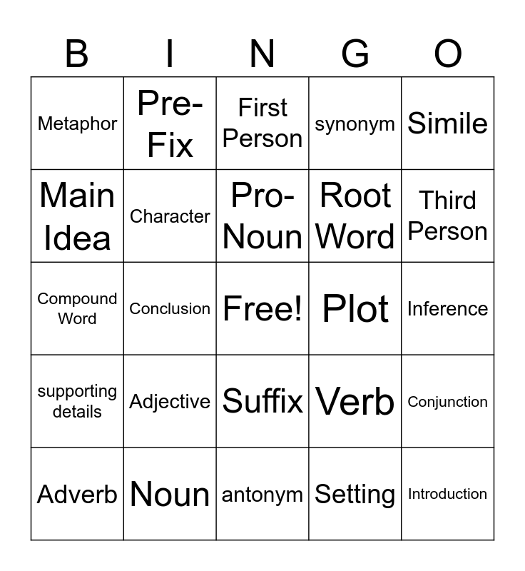 ELA Bingo Card
