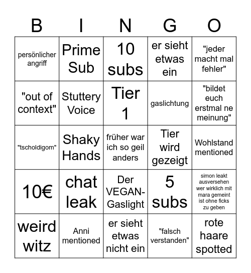 Unge Statement Binjo Bingo Card