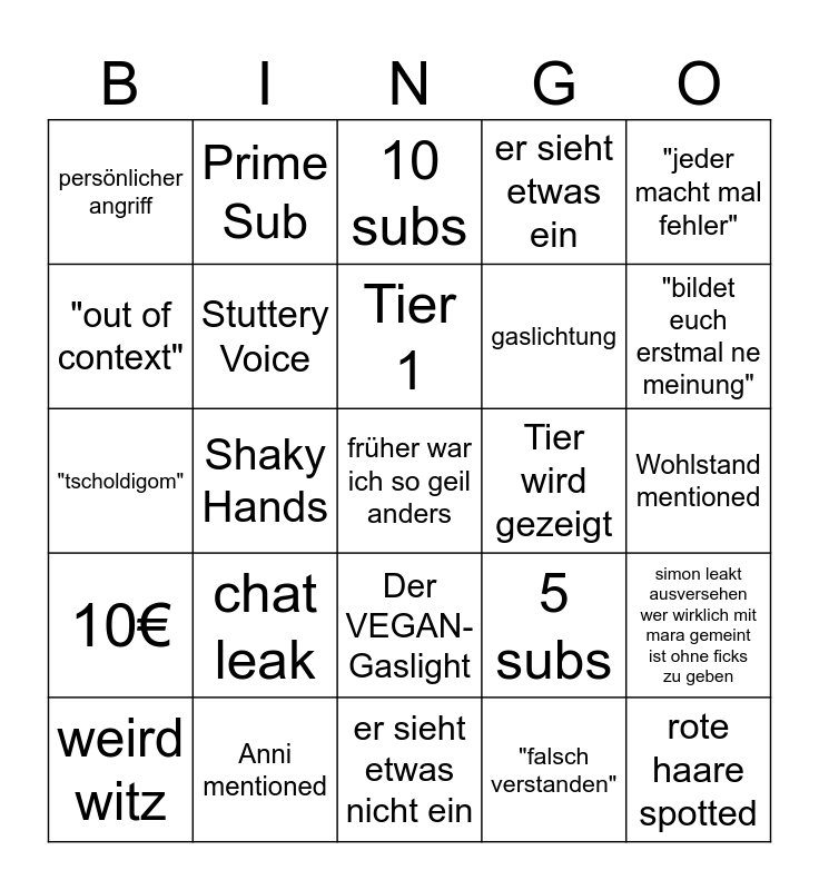 Unge Statement Binjo Bingo Card