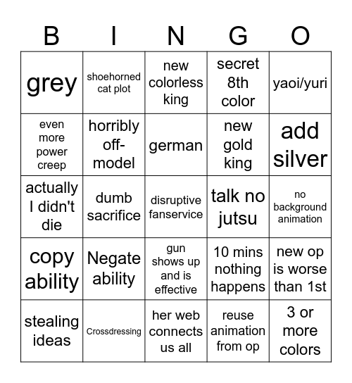 K project Bingo Card