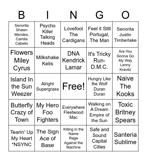 Mixtape Bingo Card