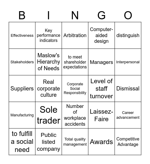 Business Management BINGO Card
