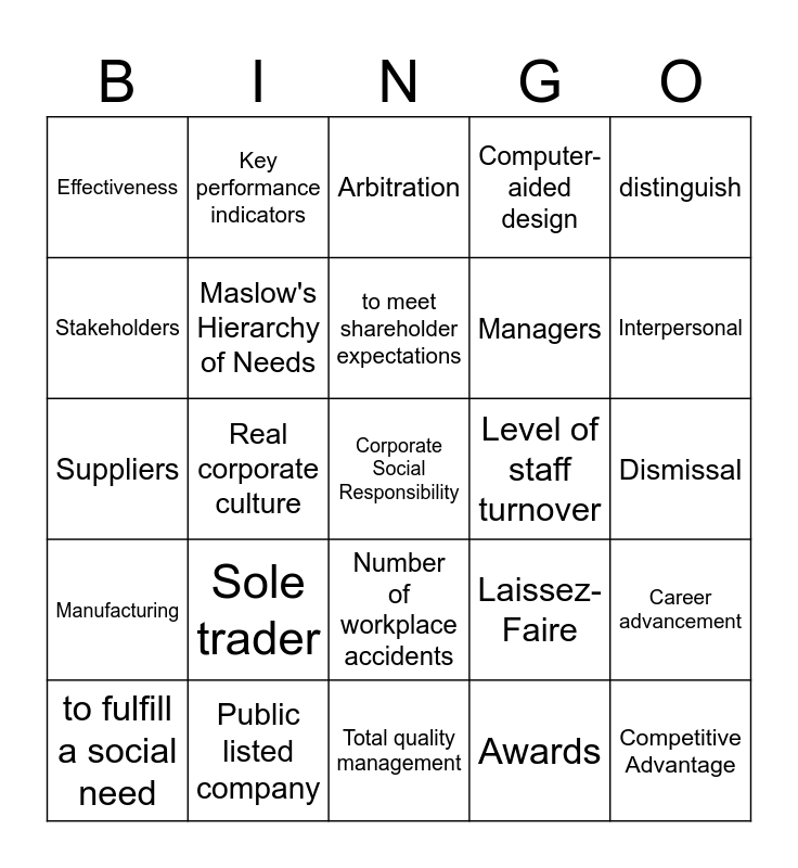 Business Management BINGO Card