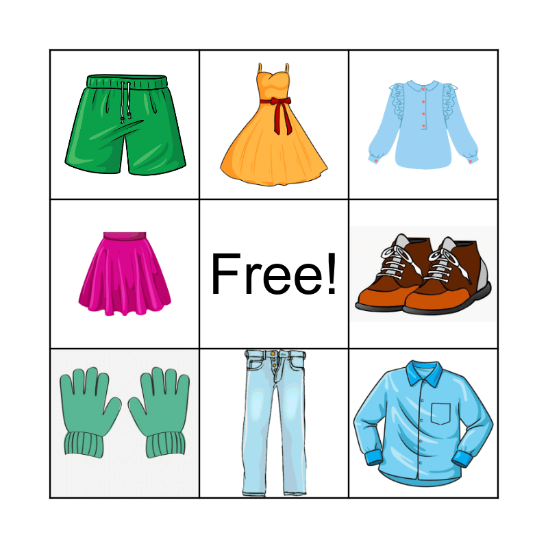 La ropa Bingo Card