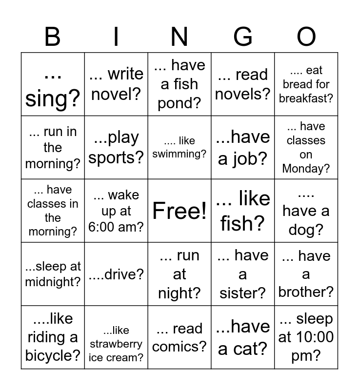 Do you...................... Bingo Card