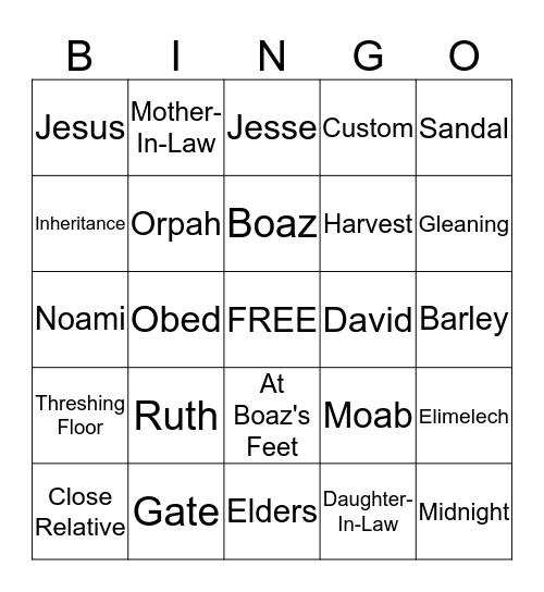 Ruth Bingo Card