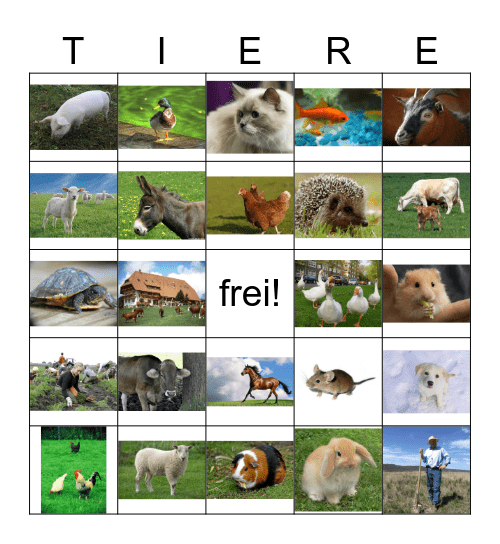 Tiere auf dem Bauernhof Bingo Card