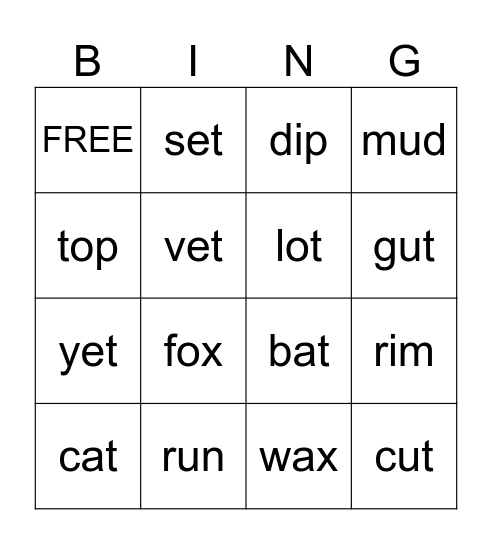 CVC Bingo Card
