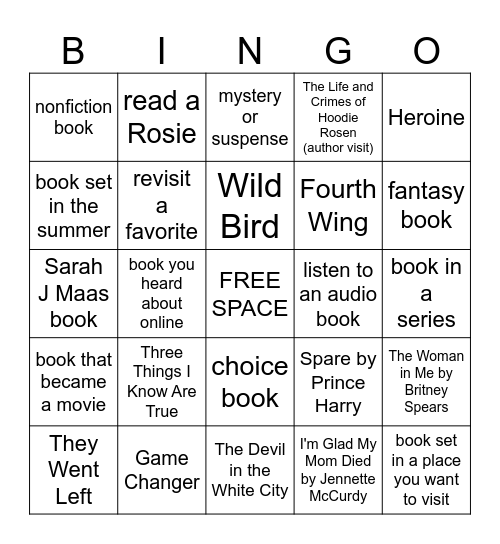 NHS Staff Summer Reading Bingo Card