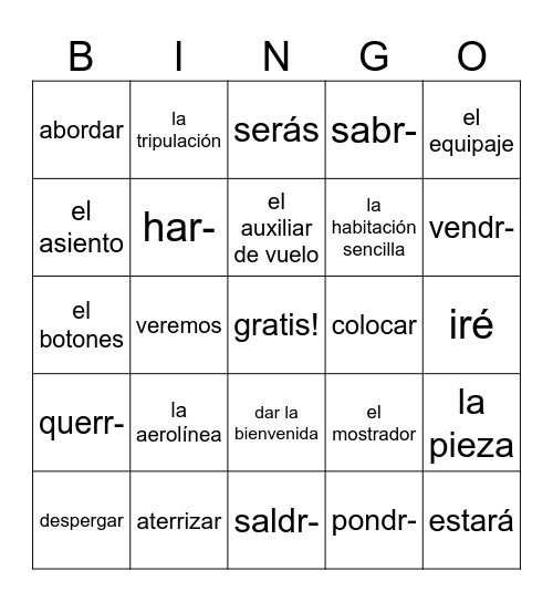 Español 2 Unidad 8- Lección B vocab y El futuro Bingo Card