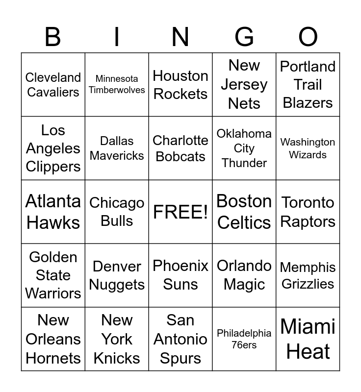 NBA TEAMS START: 05/12/14 Bingo Card