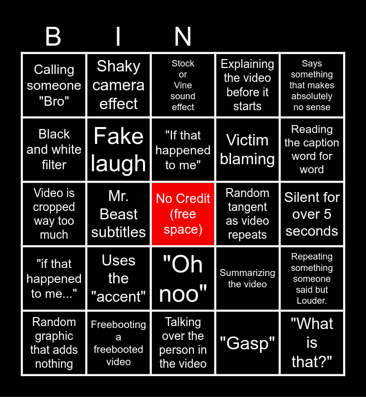 Sssniperwolf Bingo Card