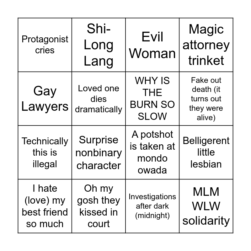 Danganronpa x Ace Attorney Bingo Card