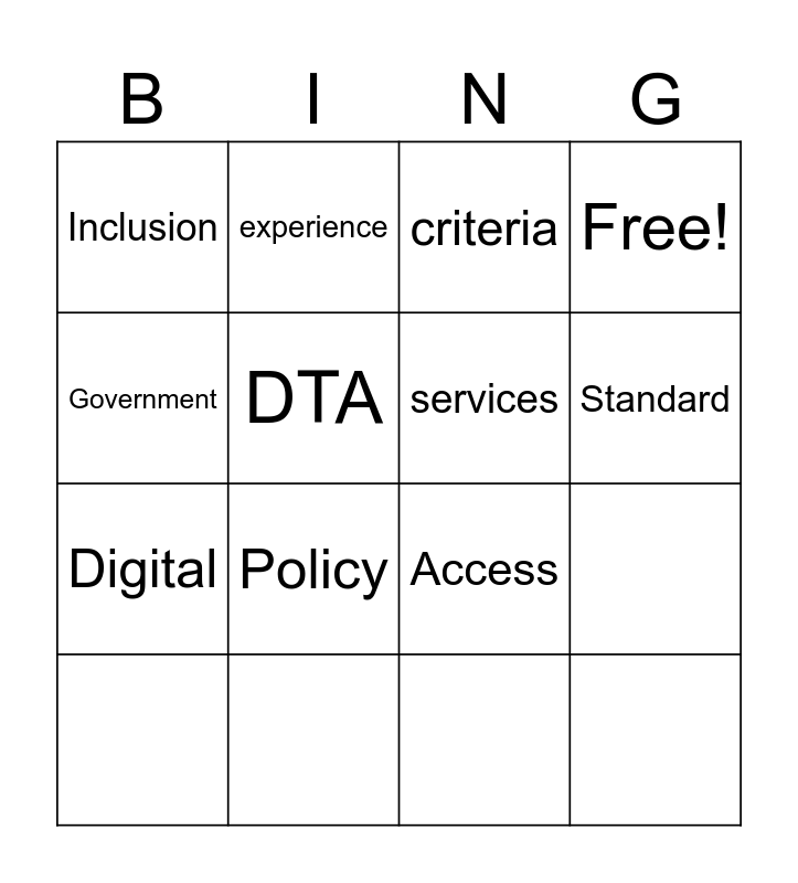 STOP! Standards Time! Bingo Card
