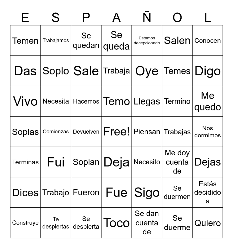 Spanish II Review Bingo Card