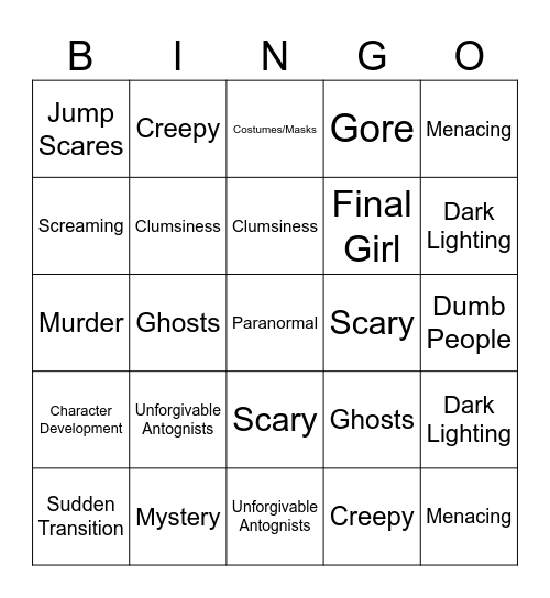 Horror Bingo Card